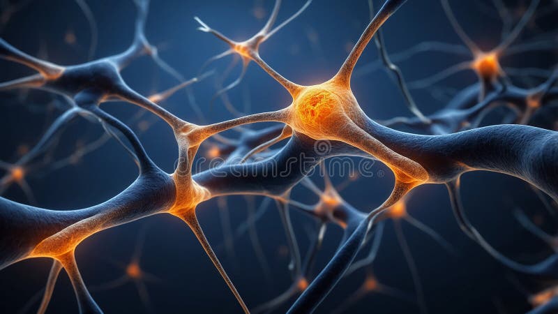 Neuron Network with Glowing Connections Representing the Brain S ...
