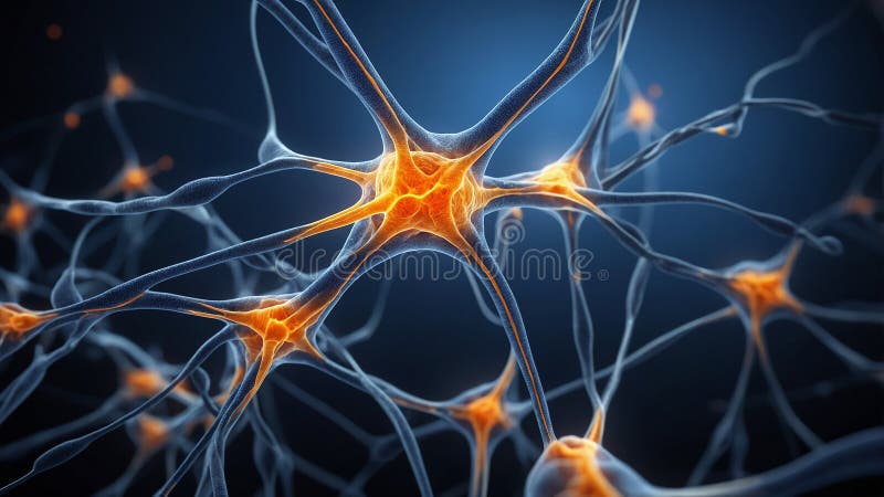 Neuron Network with Glowing Connections Representing the Brain S ...