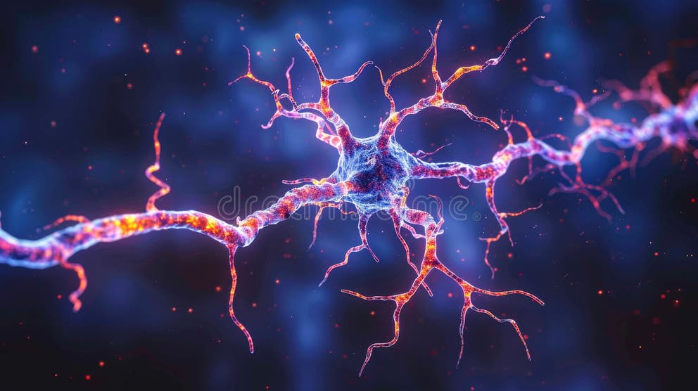 A Neuron with a Red and Blue Color Stock Photo - Image of neural ...