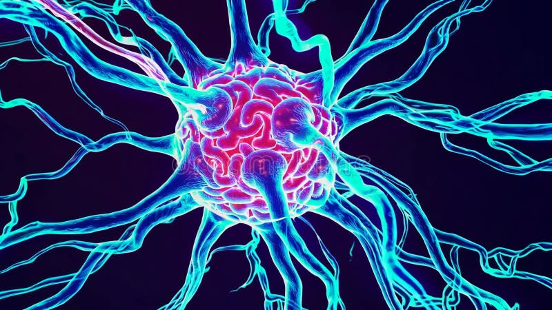 Neuron Structure with Glowing Blue and Pink Electric Impulses ...