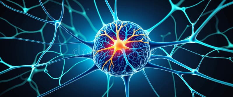 Neuron and Synapse Network in 3D Brain Illustration for Neurology ...