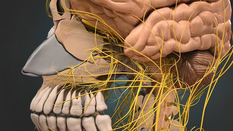 Neuron System in the Human Head Stock Illustration - Illustration of ...