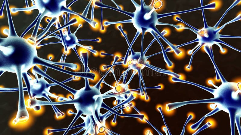 Neuronal Network with Electrical Activity of Neuron Cells 3D Rendering ...