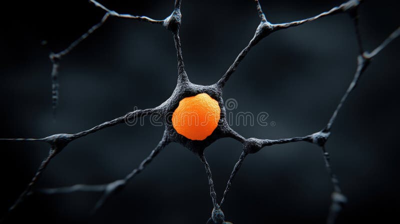 Neuronal Structure with an Orange Synapse on Black Background Stock ...
