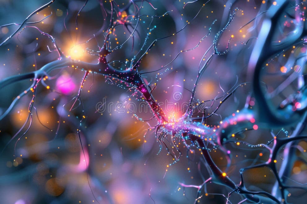 Neurons Abstract Background. Connections of Nerves in Microscope View ...