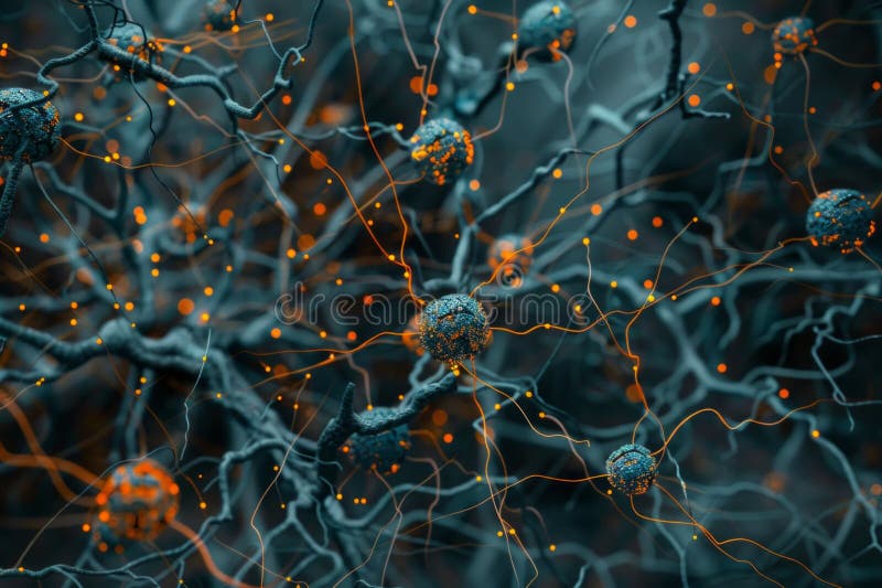 Neurons Abstract Background. Connections of Nerves in Microscope View ...