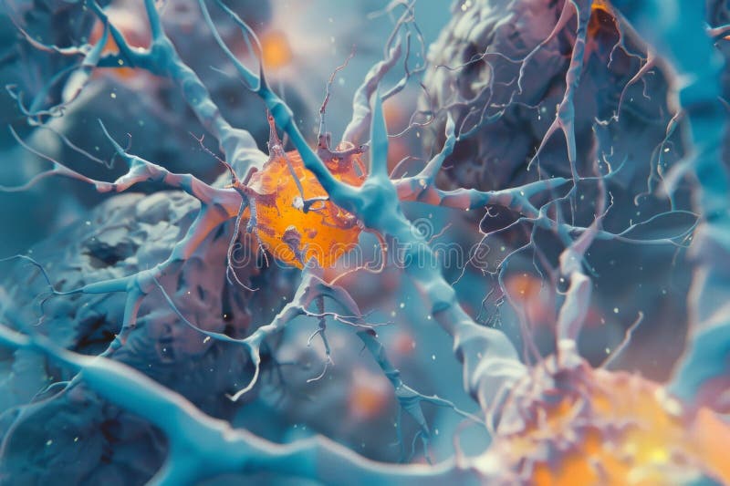 Neurons Abstract Background. Connections of Nerves in Microscope View ...