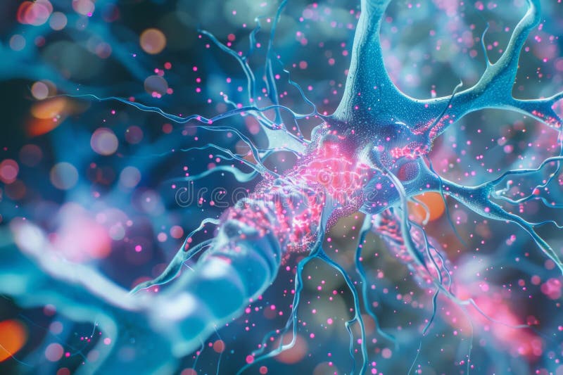 Neurons Abstract Background. Connections of Nerves in Microscope View ...