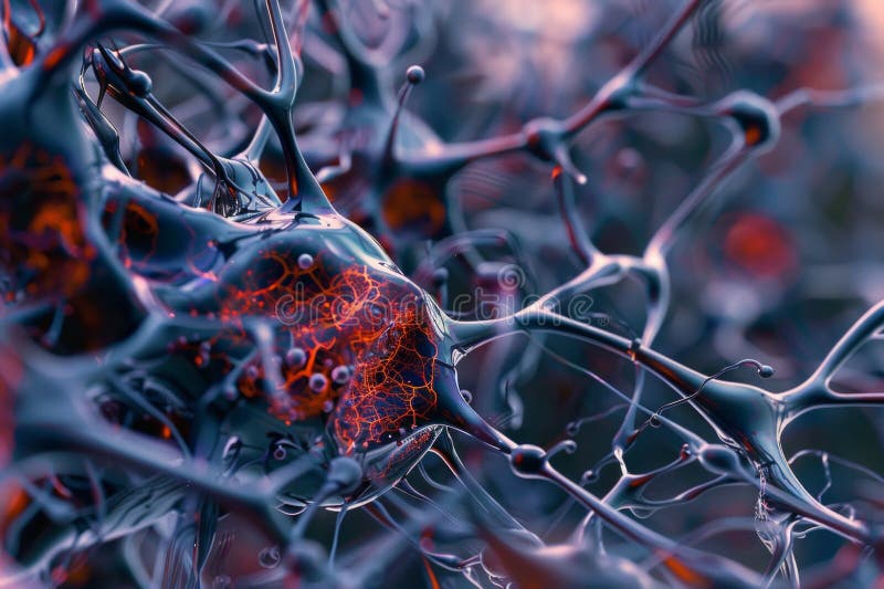 Neurons Abstract Background. Connections of Nerves in Microscope View ...