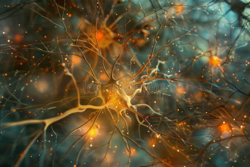 Neurons Abstract Background. Connections of Nerves in Microscope View ...