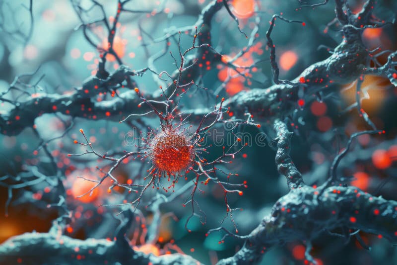 Neurons Abstract Background. Connections of Nerves in Microscope View ...