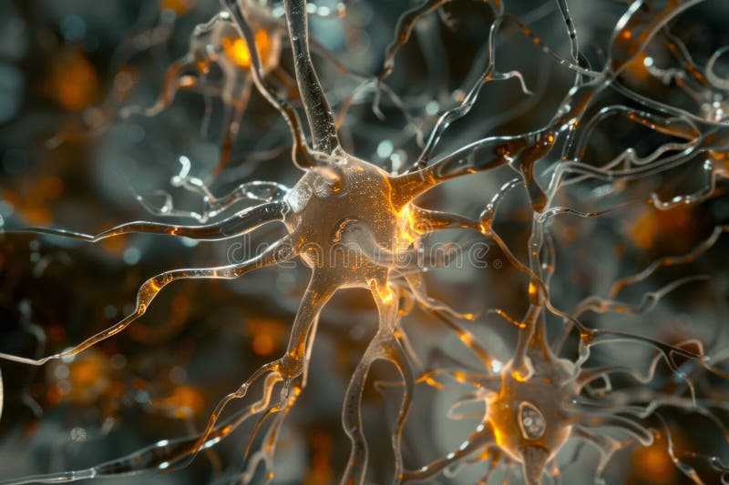 Neurons Abstract Background. Connections of Nerves in Microscope View ...