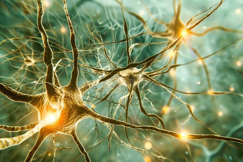 Neurons in Action with Synapses Firing in the Brain Stock Photo - Image ...