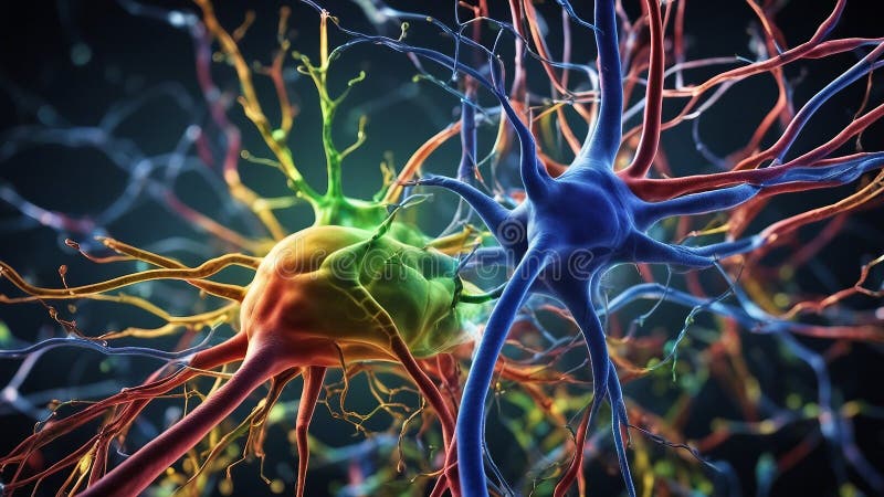 A Neurons in the Brain with a 3D Render Style and a Colorful Scheme ...