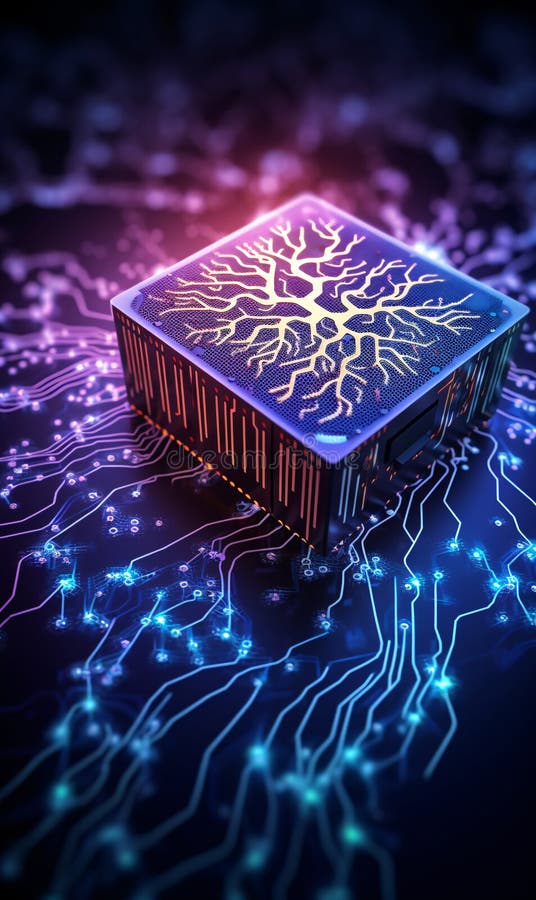 Neurons Cells Concept Combination To Computer Cpu. Deep Learning ...