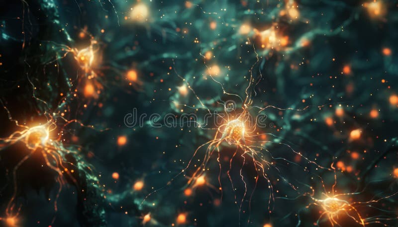 Neurons Connected by Synapses Glowing in a Dark Background during ... Neurons Connected by Synapses Glowing in a Dark Background during ...