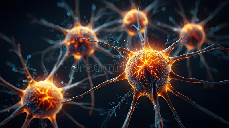 Neurons Firing Signals with Glowing Synapses in the Brain Stock ...