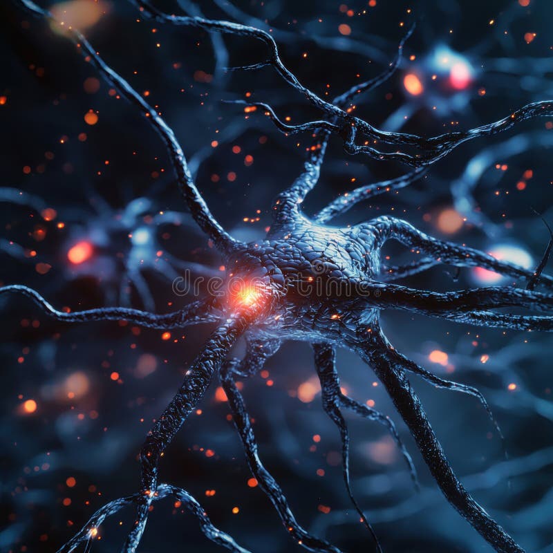 Neurons and Nerve Cells with Illuminated Red Light Emitting from Neural ...