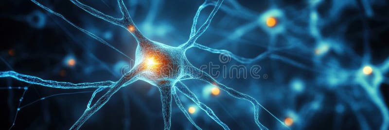 Neurons and Synapses Illuminated in Blue Color with Bright Spots ...