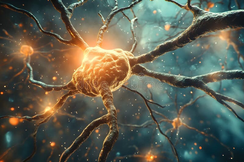 Neurons and Synapses in a Sci-Fi Neural Network Visualization Stock Illustration - Illustration ...