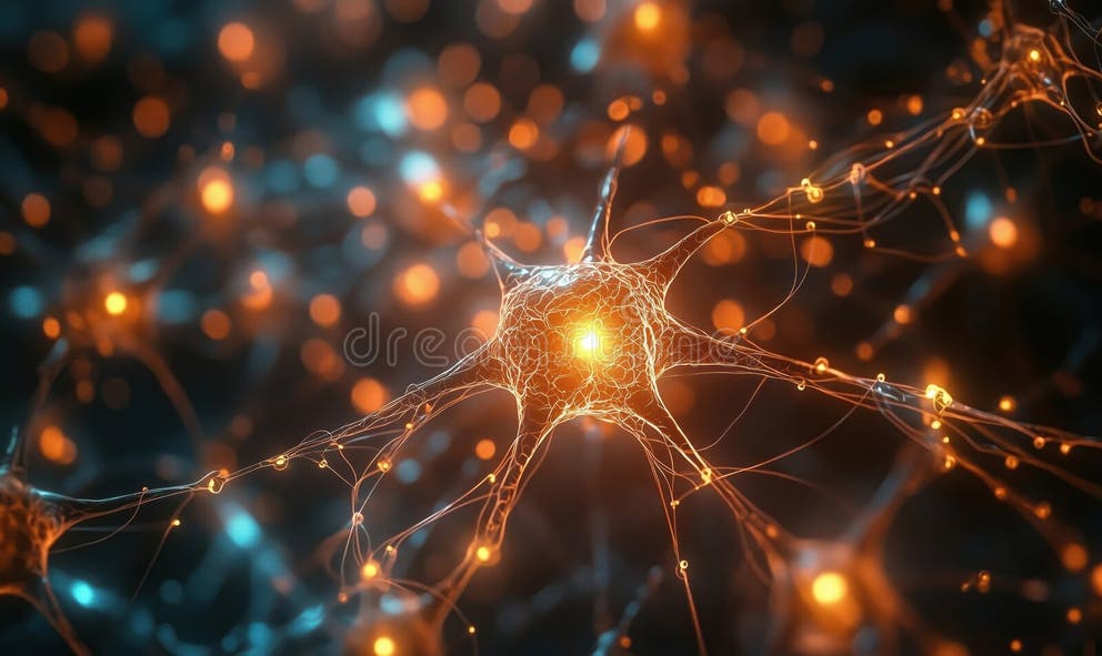 Neurons in Synaptic Connection with Glowing Axons and Dendrites Stock ...