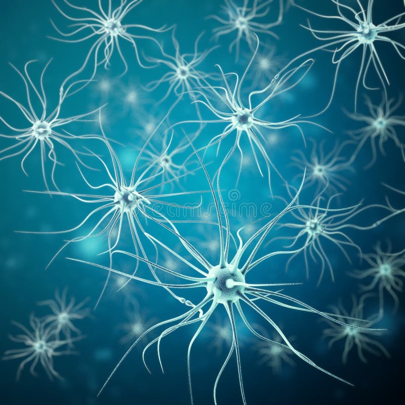 Neurons Transmission Signals in the Head on Green Background. Synapse ...