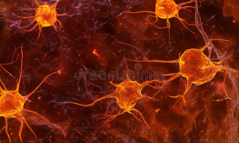 Neurons in Vibrant Orange Hues Showcasing Intricate Structures and ...