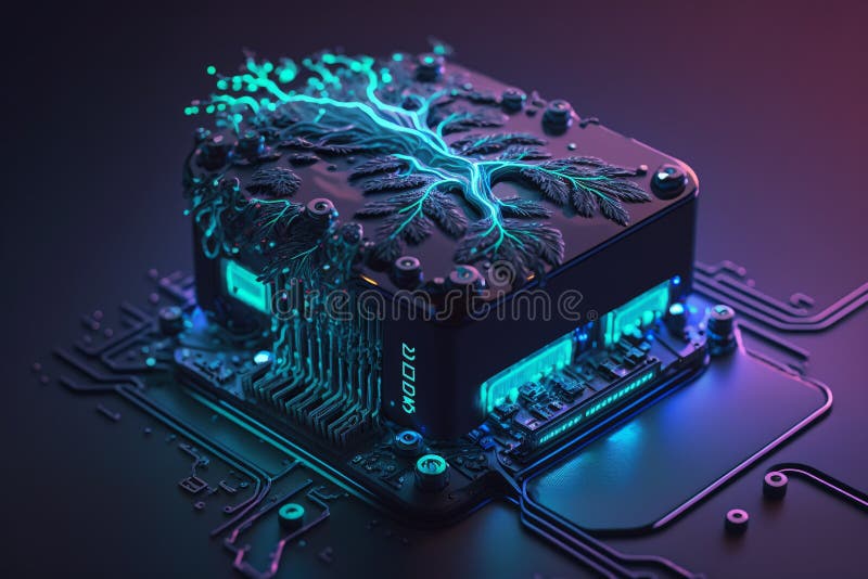 Neuroprocessor. an Abstract 3D Illustration of a Chip Processor with ...