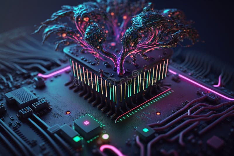 Neuroprocessor. an Abstract 3D Illustration of a Chip Processor with ...