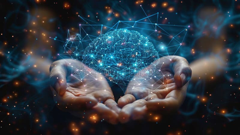 Neurotech Network: Abstract Hands Touching Brain with Innovative ...