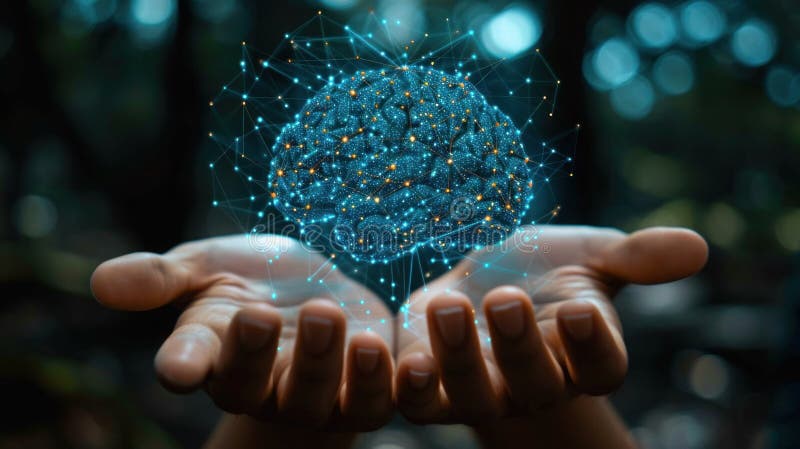 Neurotech Network: Abstract Hands Touching Brain with Innovative ...