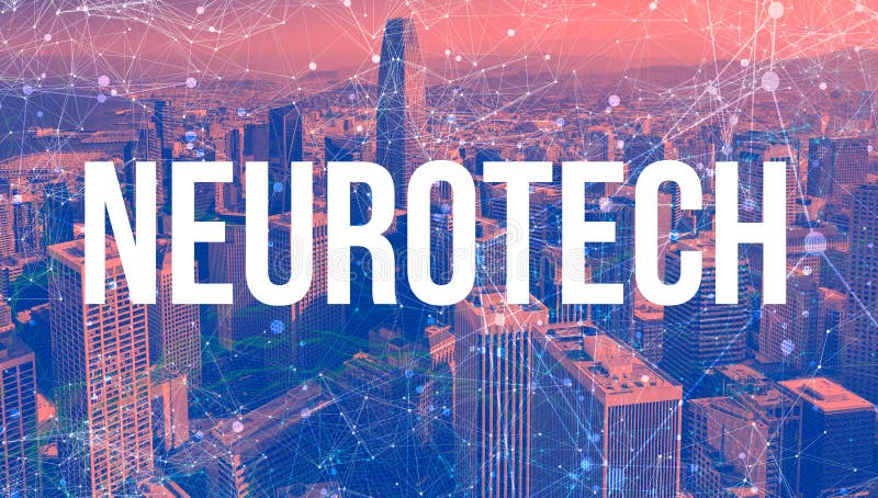 Neurotech Theme with Abstract Network Patterns and Skyscrapers Stock ...