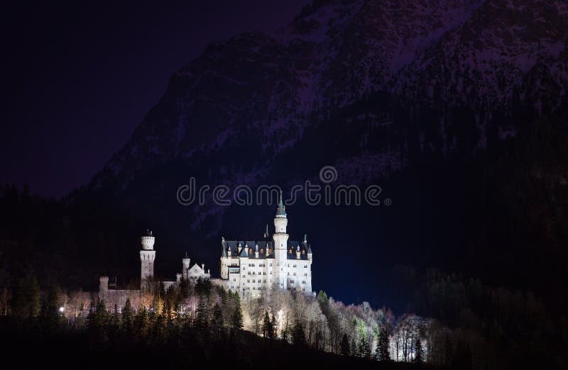 Neuschwanstein Castle at Night Editorial Photography - Image of bright ...