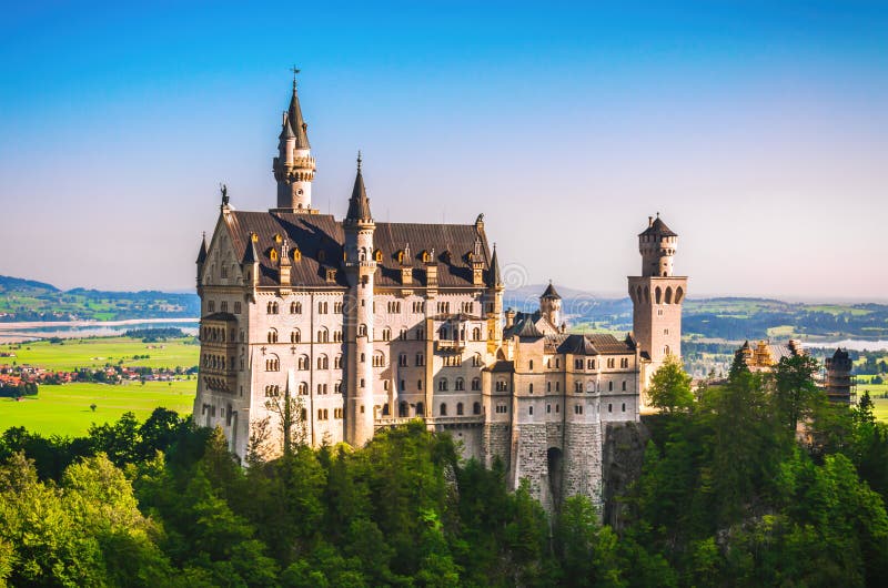Neuschwanstein Castle Standing on High Rocks in the Morning Editorial ...
