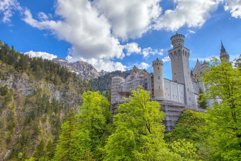 Neuschwanstein Castle view stock photo. Image of historic - 153333650