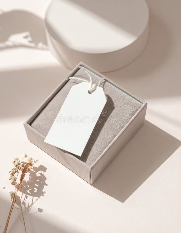 Neutral Beige Gift Box with Blank Tag and Dried Flowers Stock ...