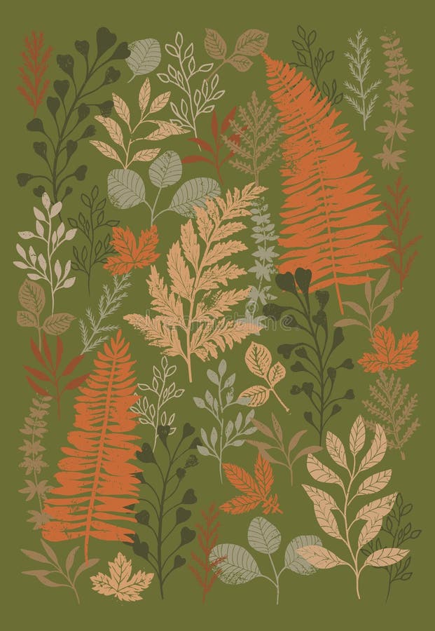 Neutral, Calm, Botanical. Leaves and Branches, Textured Background ...