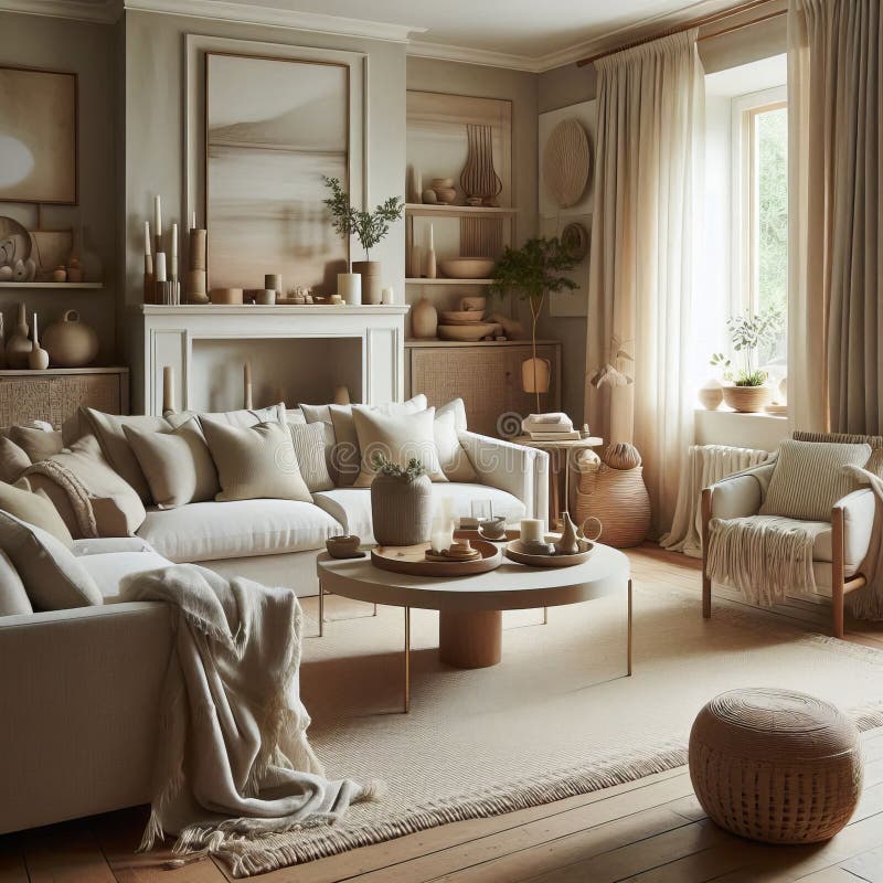 67 Neutral Chic_ a Living Room with Neutral Tones and Texture Stock ...