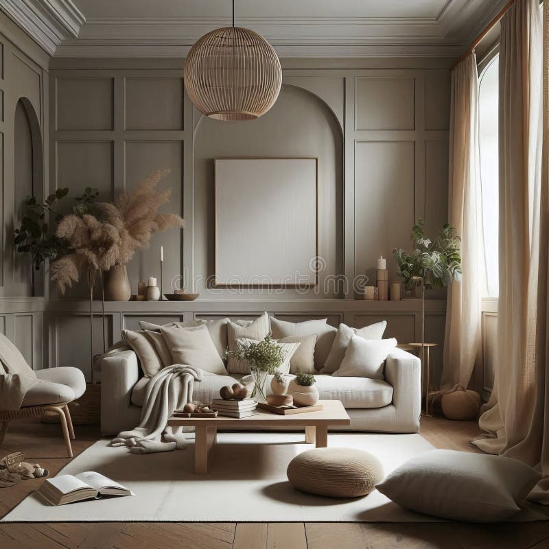 65 Neutral Chic_ a Living Room with Neutral Tones and Texture Stock ...