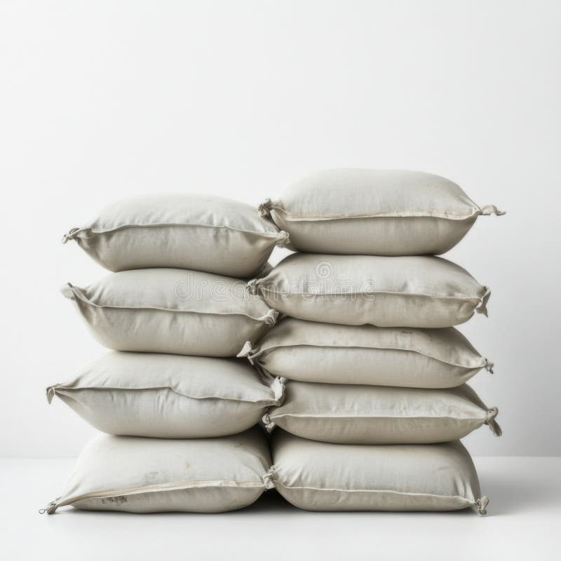 Neutral Decorative Cushions Stacked Neatly Against a Plain Wall in a ...