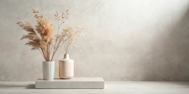 Neutral Dried Flowers in Ceramic Vases on a Minimalist Display ...