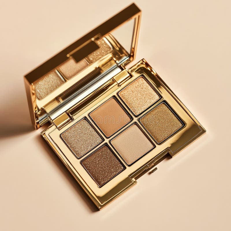 Neutral Eyeshadow in a Golden Palette is Displayed from Above on a ...
