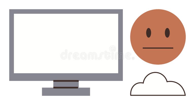 Neutral Face Emotion with Monitor and Cloud Illustrating Technology and ...