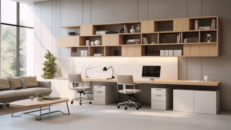 Neutral Interior Office Design Stock Illustration - Illustration of ...