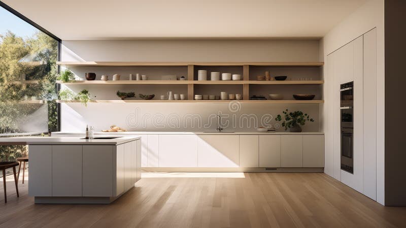Neutral kitchen layout stock illustration. Illustration of oven - 374053624