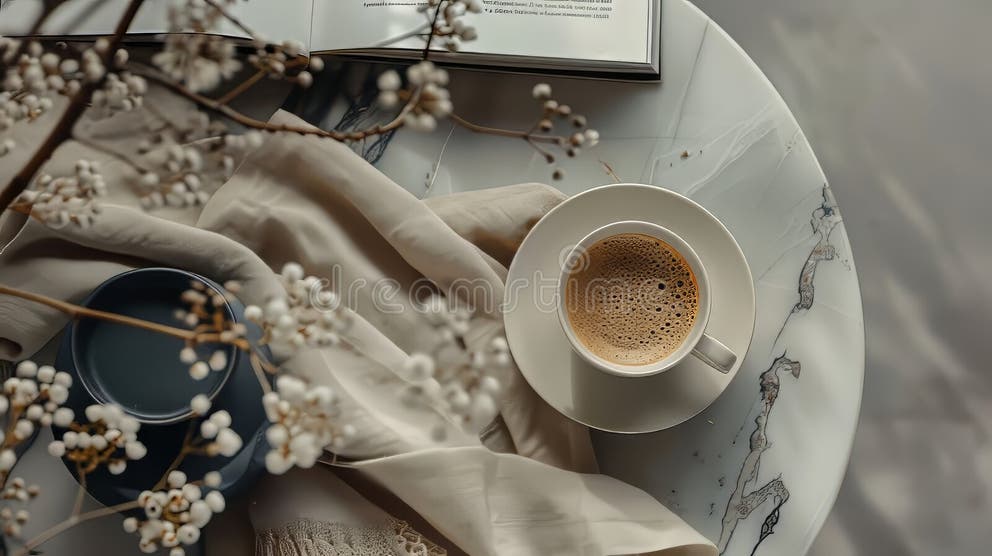 Neutral Layout with a Hot Cup of Coffee Stock Illustration ...