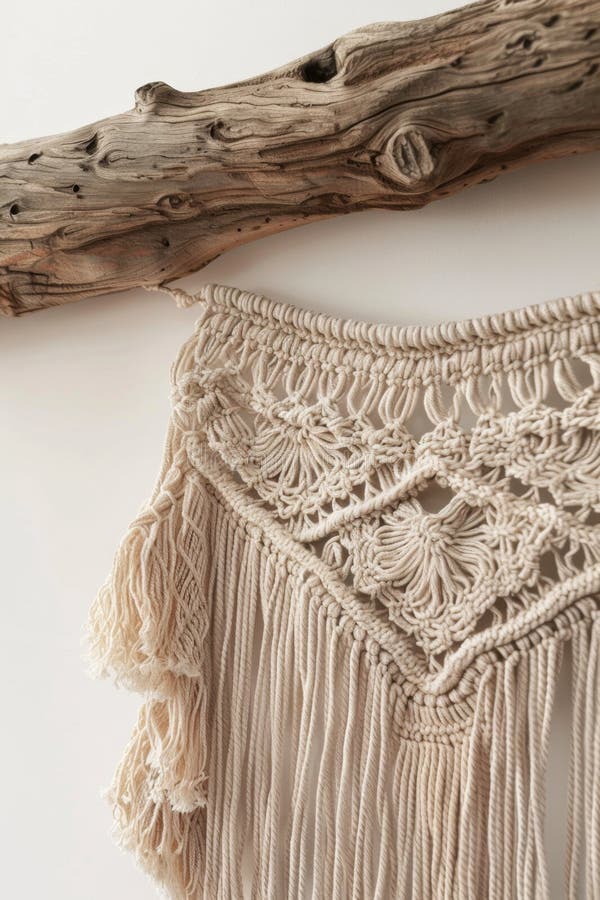Neutral Macrame Wall Hanging with Intricate Weaving Patterns Stock Illustration - Illustration ...
