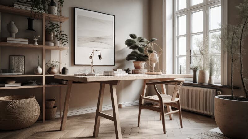 Neutral Palette and Minimal Decor in a Home Office. AI Generated Stock ...
