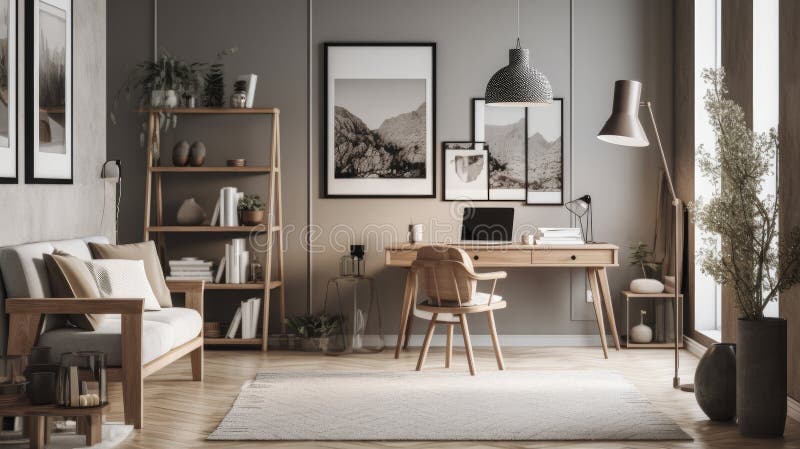 Neutral Palette and Minimal Decor in a Home Office. AI Generated Stock ...