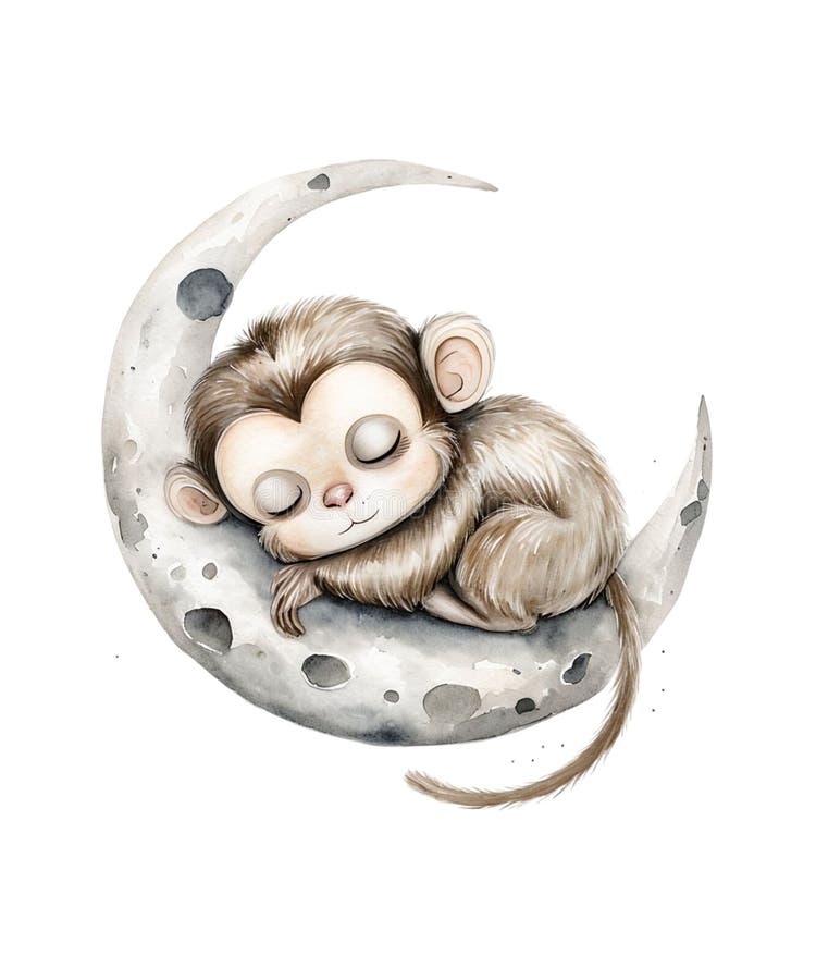 Neutral Sleeping Cute Monkey on Moon Stock Illustration - Illustration of cute, baby: 364331372